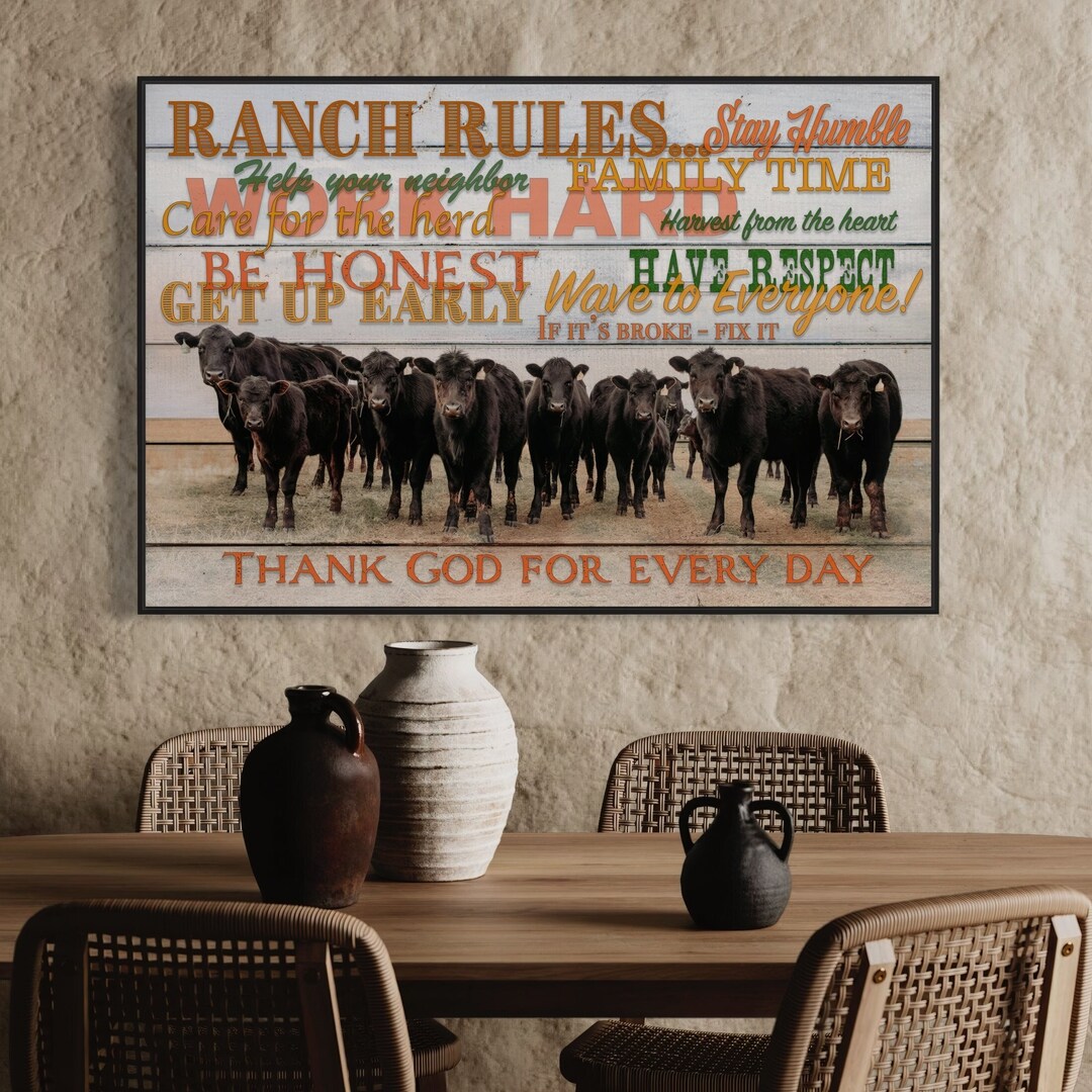 Ranch Rules Canvas Quotes About Life Farmhouse Kitchen Wall Art Ranch ...