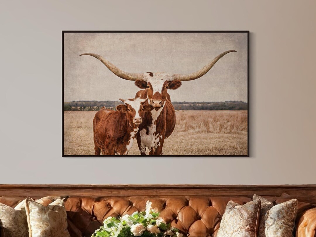 Longhorn Wall Decor - Boho Western Decor Wall Art - Cow Canvas Photo ...