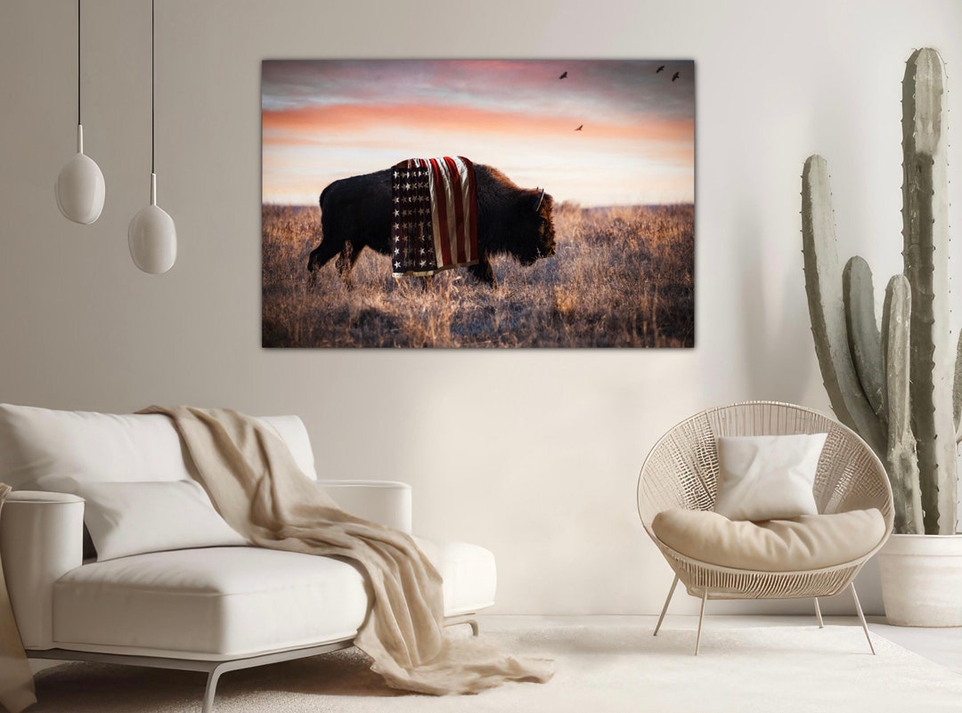 Bison Wall Art Patriotic American Flag Canvas Extra Large - Etsy