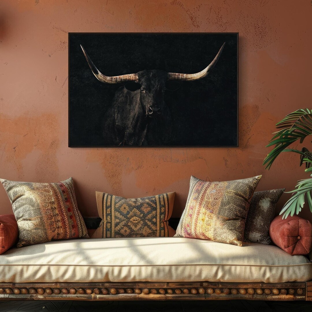 Dramatic Western Wall Decor - Texas Longhorn Wall Art Canvas Print ...