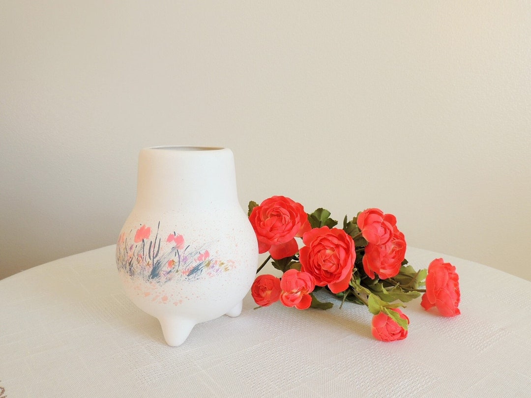 Vintage Western Pottery Vase Made in USA Footed Decorative - Etsy