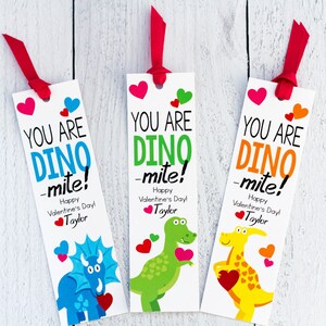 PRINTED Dinosaur Valentine's Day Bookmark Cards for Kids - Dino-mite ...