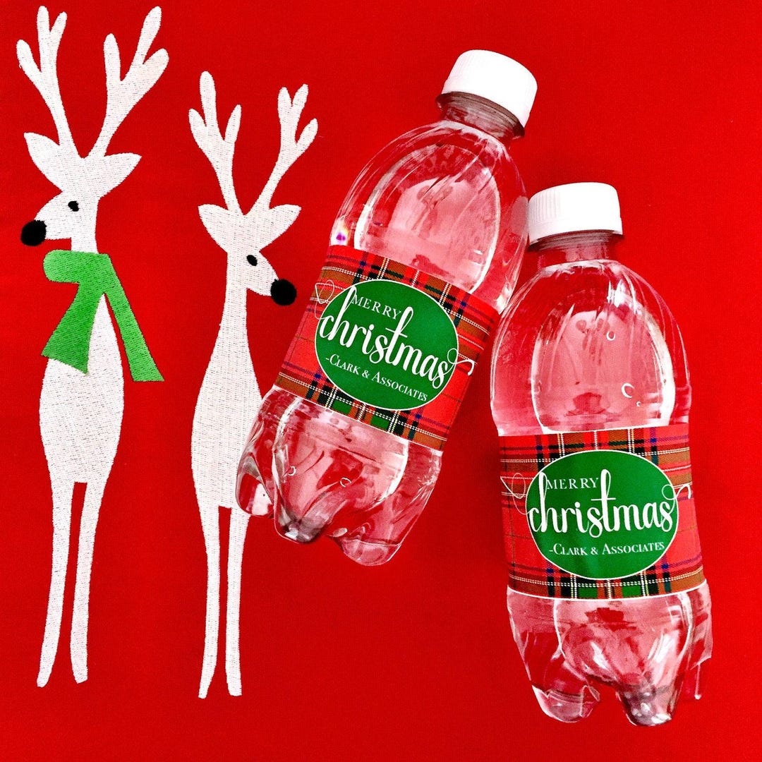 Christmas Water Bottle Labels Waterproof - Plaid Christmas Party ...
