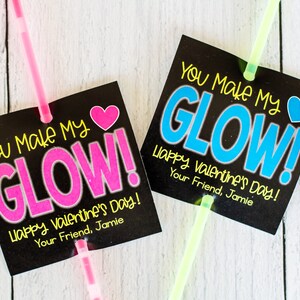 PRINTED Glow Stick Valentine's Day Tags for Kids, Class, School ...