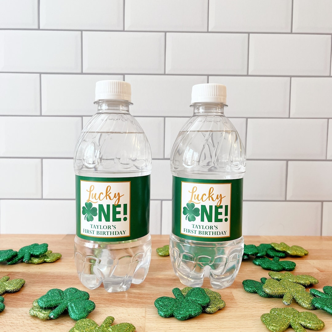 Lucky ONE 1st Birthday Water Bottle Labels - Shamrock Theme Party ...