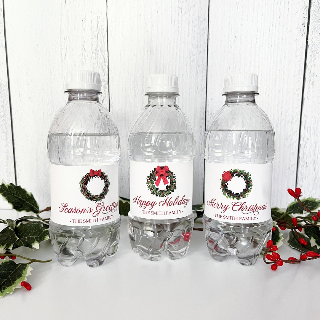 PRINTED Christmas Water Bottle Labels Waterproof Christmas Party ...