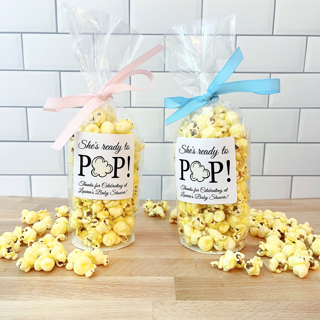 Baby Shower Popcorn Bags, Labels & Ribbon She's Ready to Pop Sprinkle ...