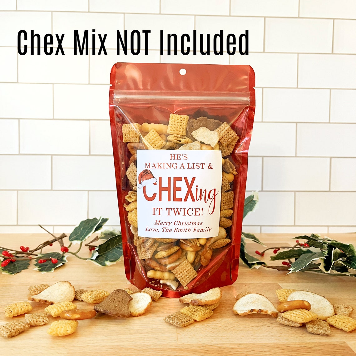 Christmas Gift Bags for Chex Mix, Puppy Chow - Holiday Party Favor Bags ...