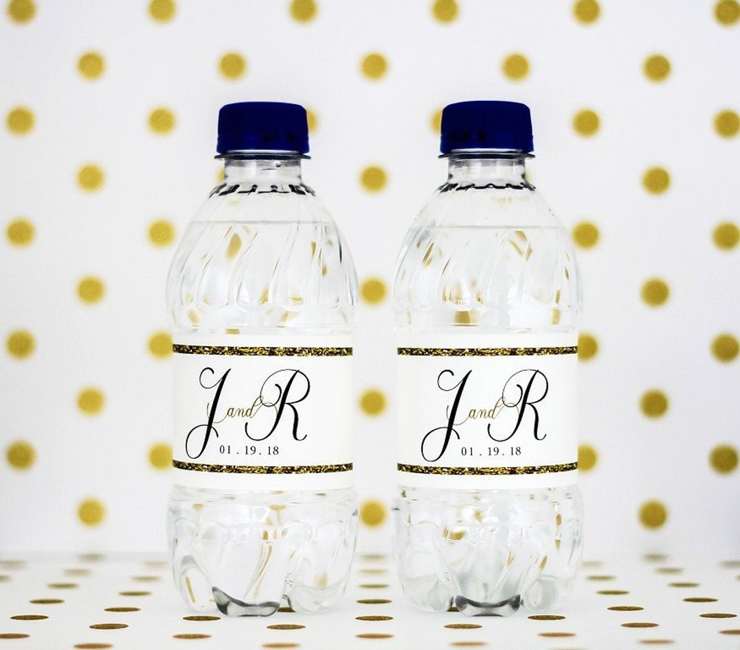 Gold Glitter Wedding Water Bottle Labels Waterproof Printed Water ...