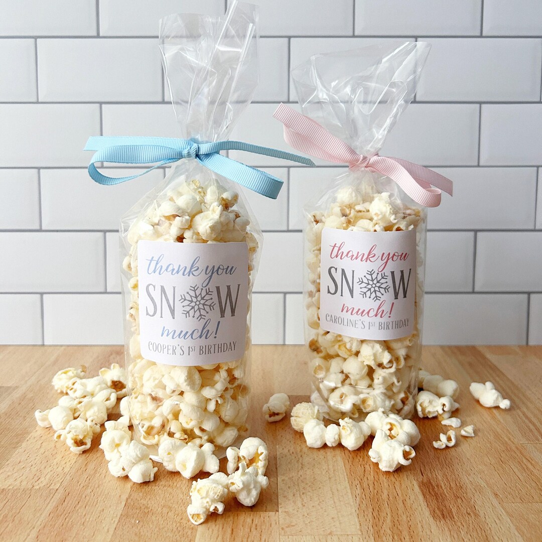 Snow Much Birthday Popcorn Bags & Ribbon - Winter Onederland Favors ...