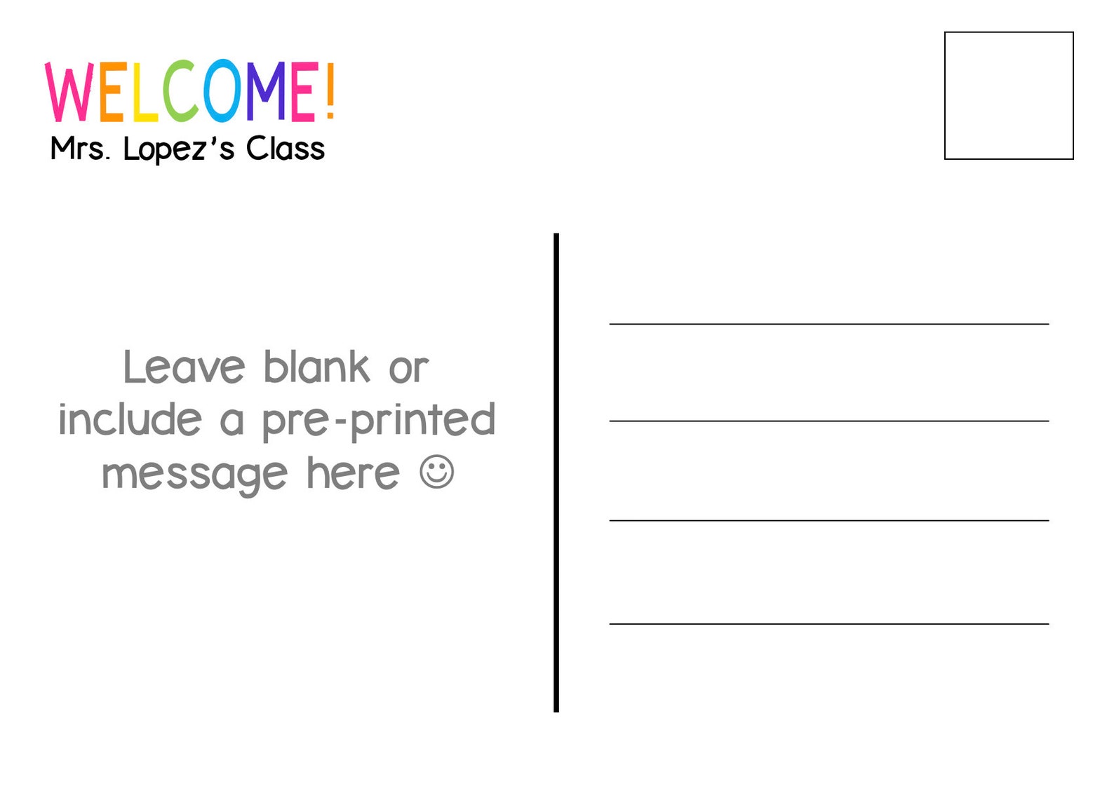 Welcome Postcards for Students - Teacher Notes to Students - Welcome to ...