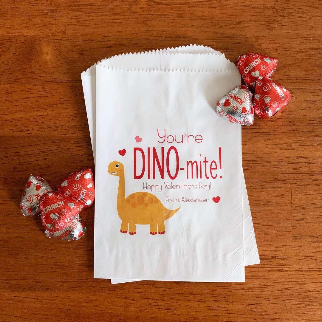 Dinosaur Valentines Day Bags for Kids - Dino Valentine's Day Candy Bags ...