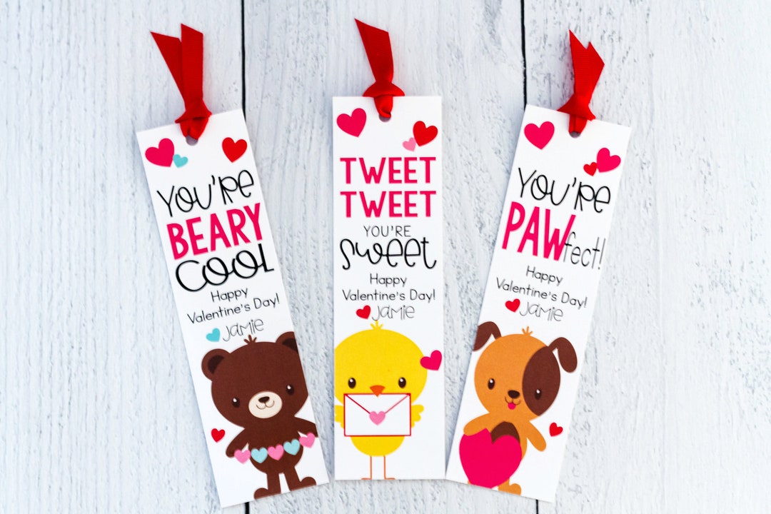 Animal Valentine's Bookmarks - Funny Valentine's Day Bookmark Cards for ...