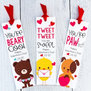 Animal Valentine's Bookmarks - Funny Valentine's Day Bookmark Cards for ...