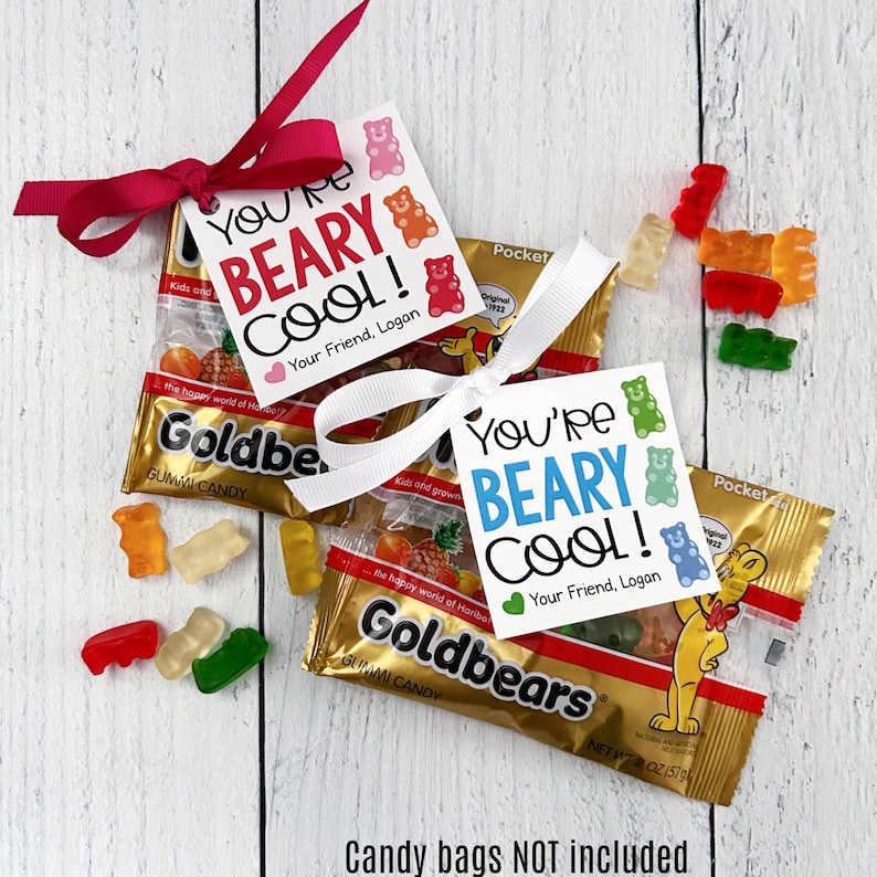 Printed Beary Valentine's Day Tags & Ribbon - Gummy Bear Tags // CANDY ...