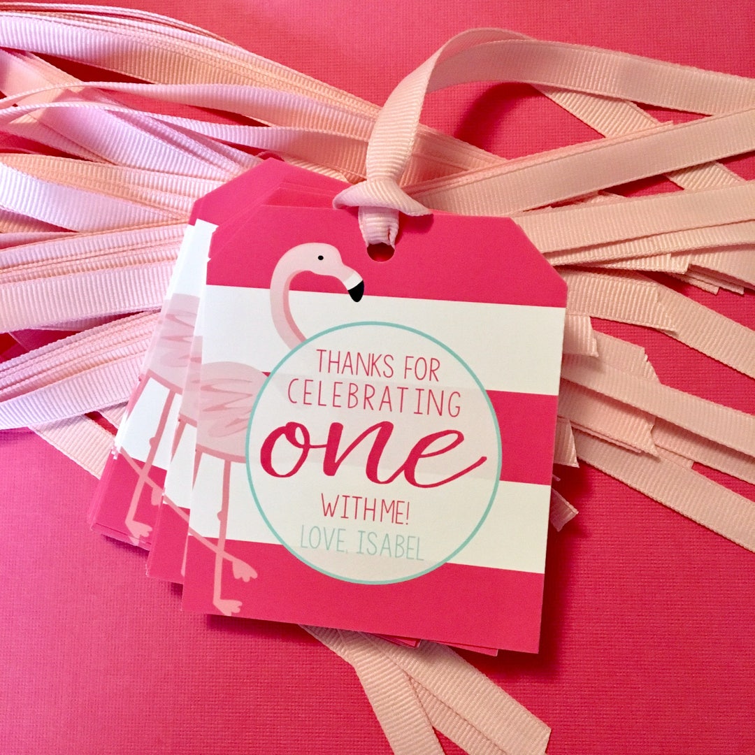 Flamingo First Birthday Thank You Tags Pink Flamingo Party Favor Tags ...