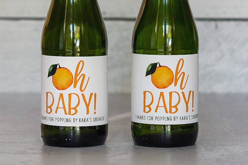 Clementine Baby Shower Mini Champagne & Wine Labels - A Little Cutie is ...