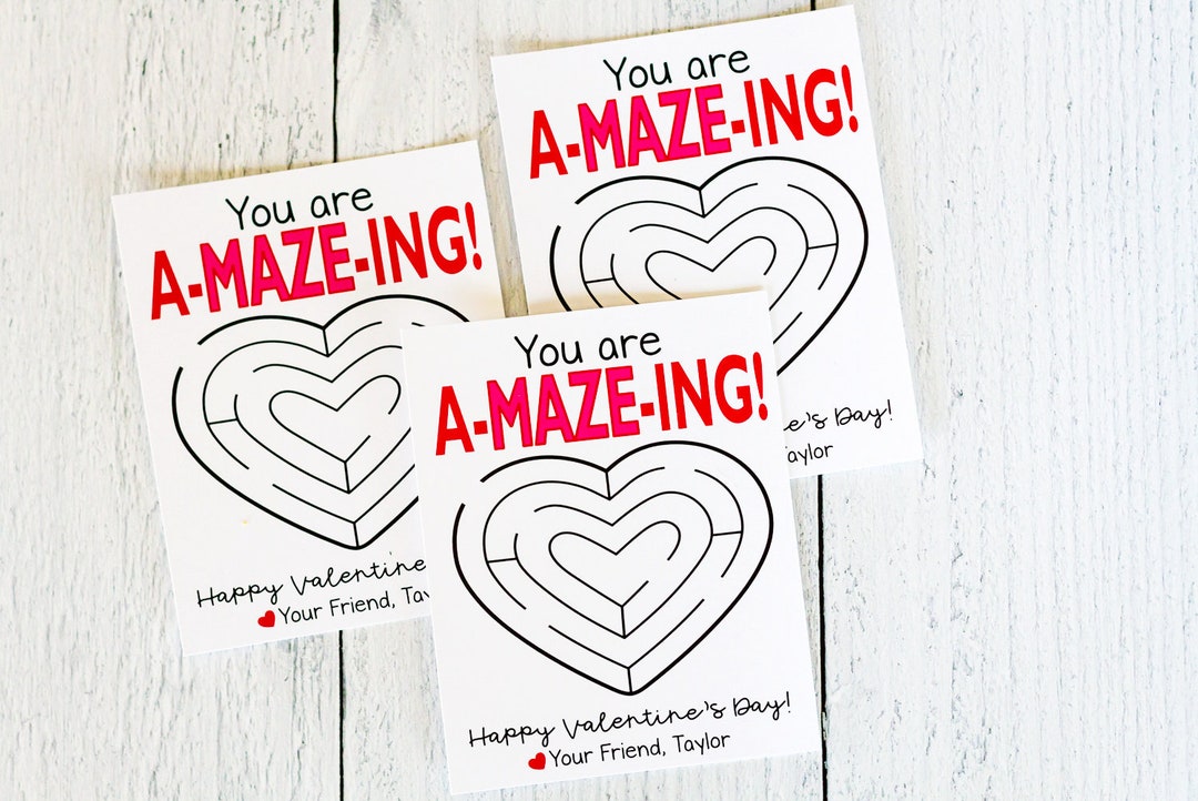 PRINTED Maze Valentine's Day Cards for Kids - Class, School, Teacher ...