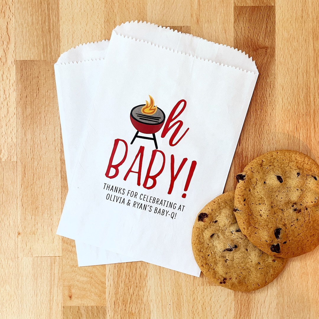 LINED Baby-q BBQ Baby Shower Favor Bags for Cookies, Candy, Treats ...
