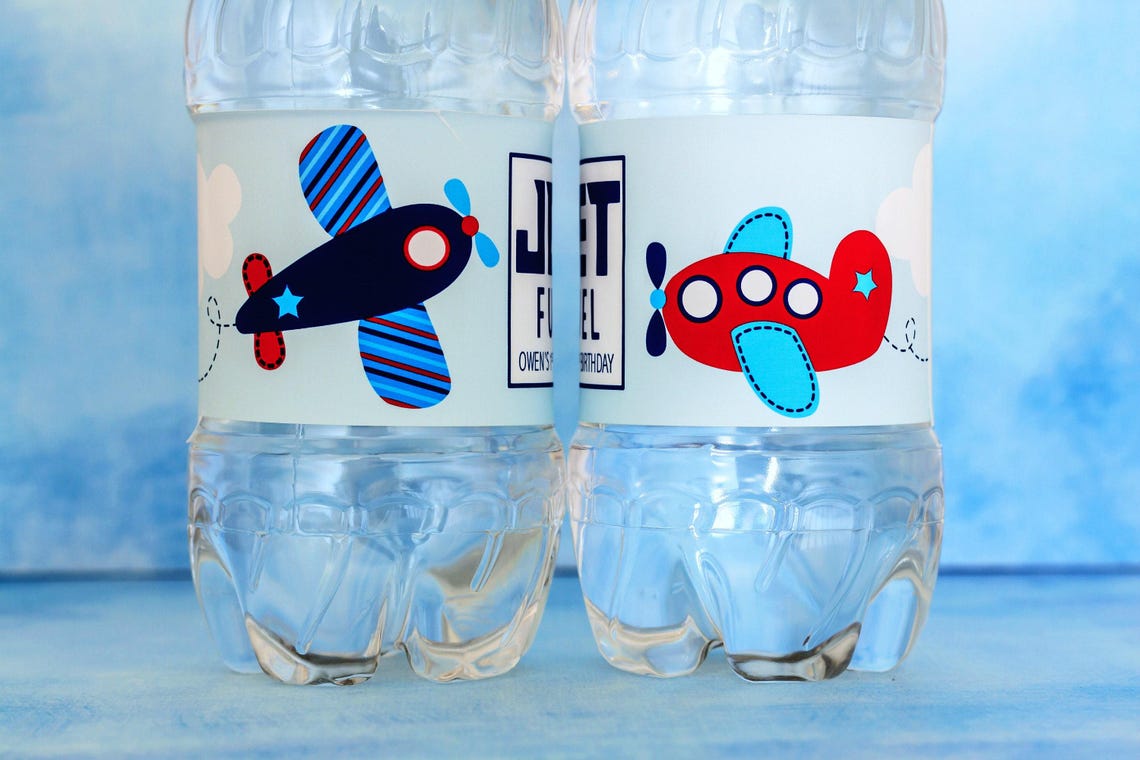 Airplane Birthday Water Bottle Labels – Personalized Jet Fuel ...