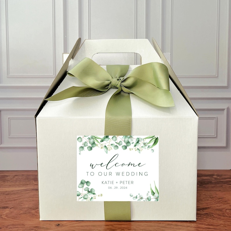 Eucalyptus Greenery Wedding Welcome Boxes - Personalized Gable Boxes ...