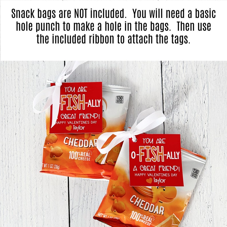 Printed Goldfish Valentine's Day Tags & Ribbon Fish Pun - Etsy