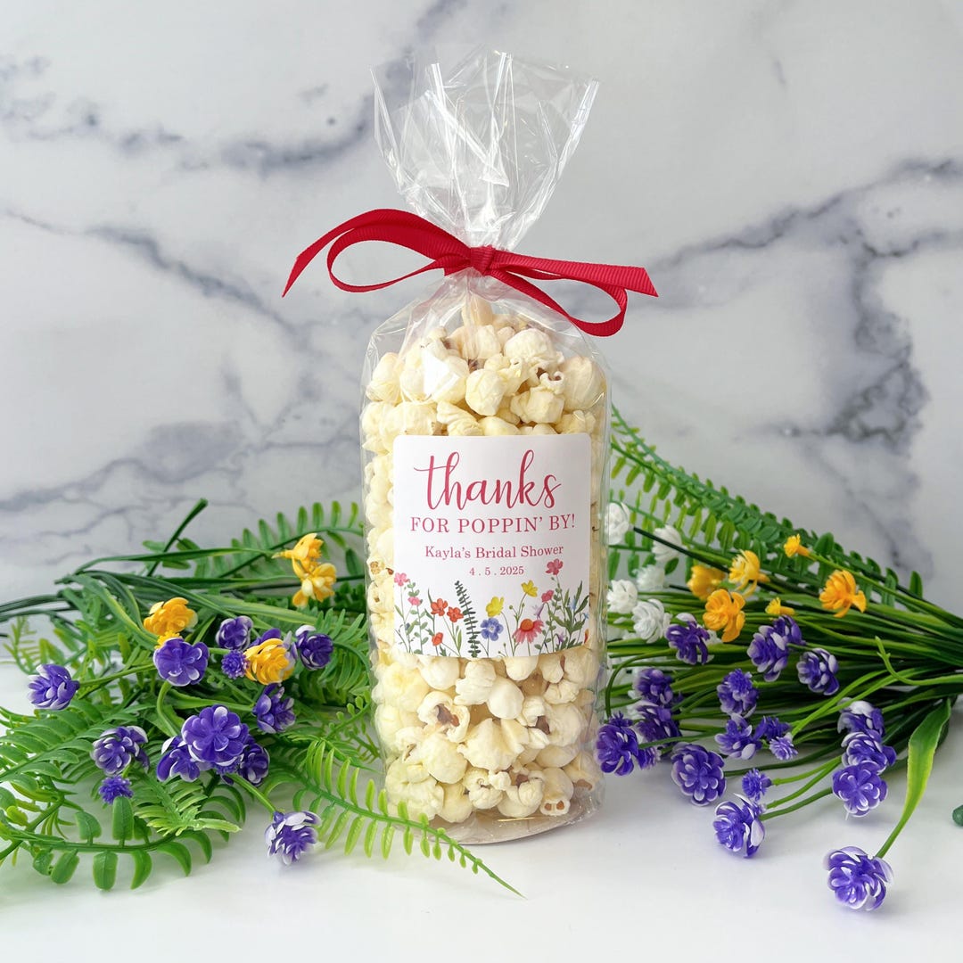 Wildflower Popcorn Bags & Ribbon - Garden Bridal Shower, Baby Shower ...