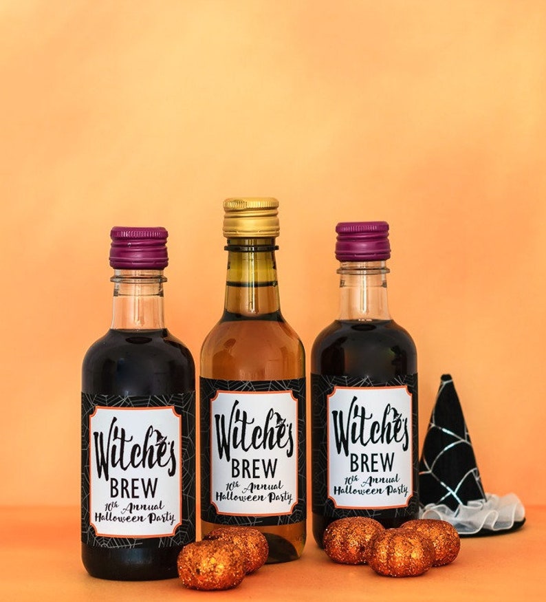 Halloween Mini Wine and Champagne Bottle Labels - Witches Brew ...