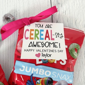 Cereal Valentine's Day Tags & Ribbon Funny Valentines Day Tags for Kids ...