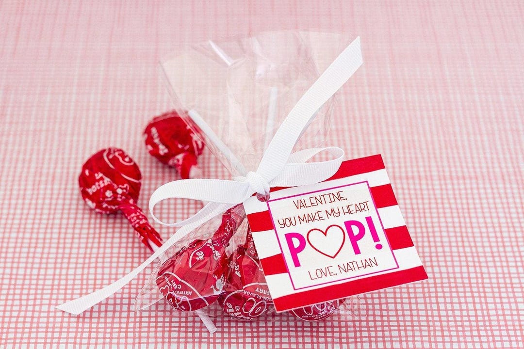 Valentine's Lollipop Tags & Ribbon - Personalized Valentine's Day Tags ...