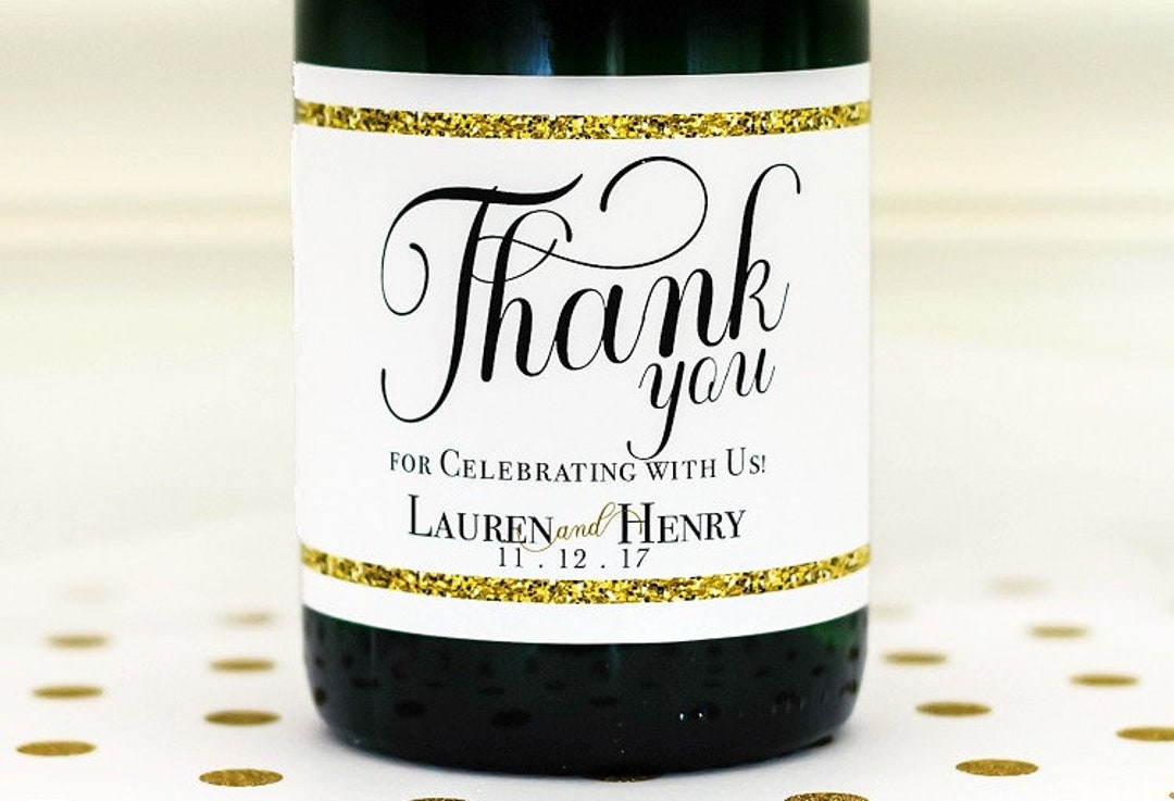 Gold Glitter Full Size Champagne Bottle Labels for Weddings, Birthdays ...