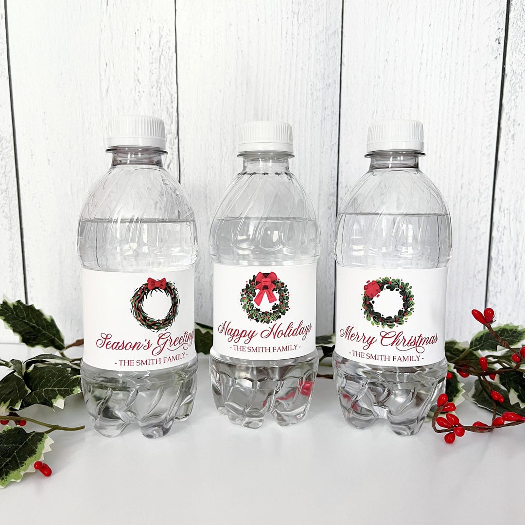 PRINTED Christmas Water Bottle Labels Waterproof - Christmas Party ...