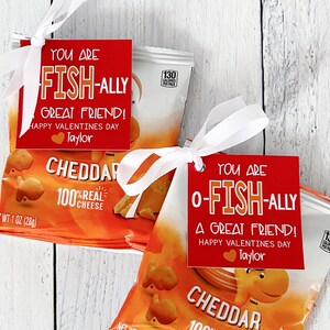 Printed Goldfish Valentine's Day Tags & Ribbon Fish Pun Valentines Day ...