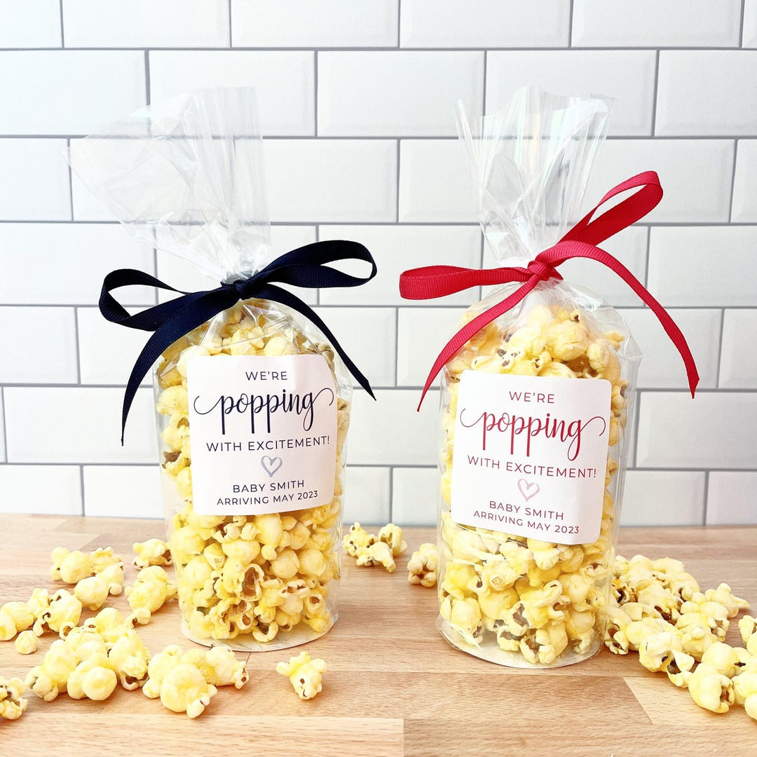 Personalized Popcorn Bags & Ribbon - Popping With Excitement Party ...