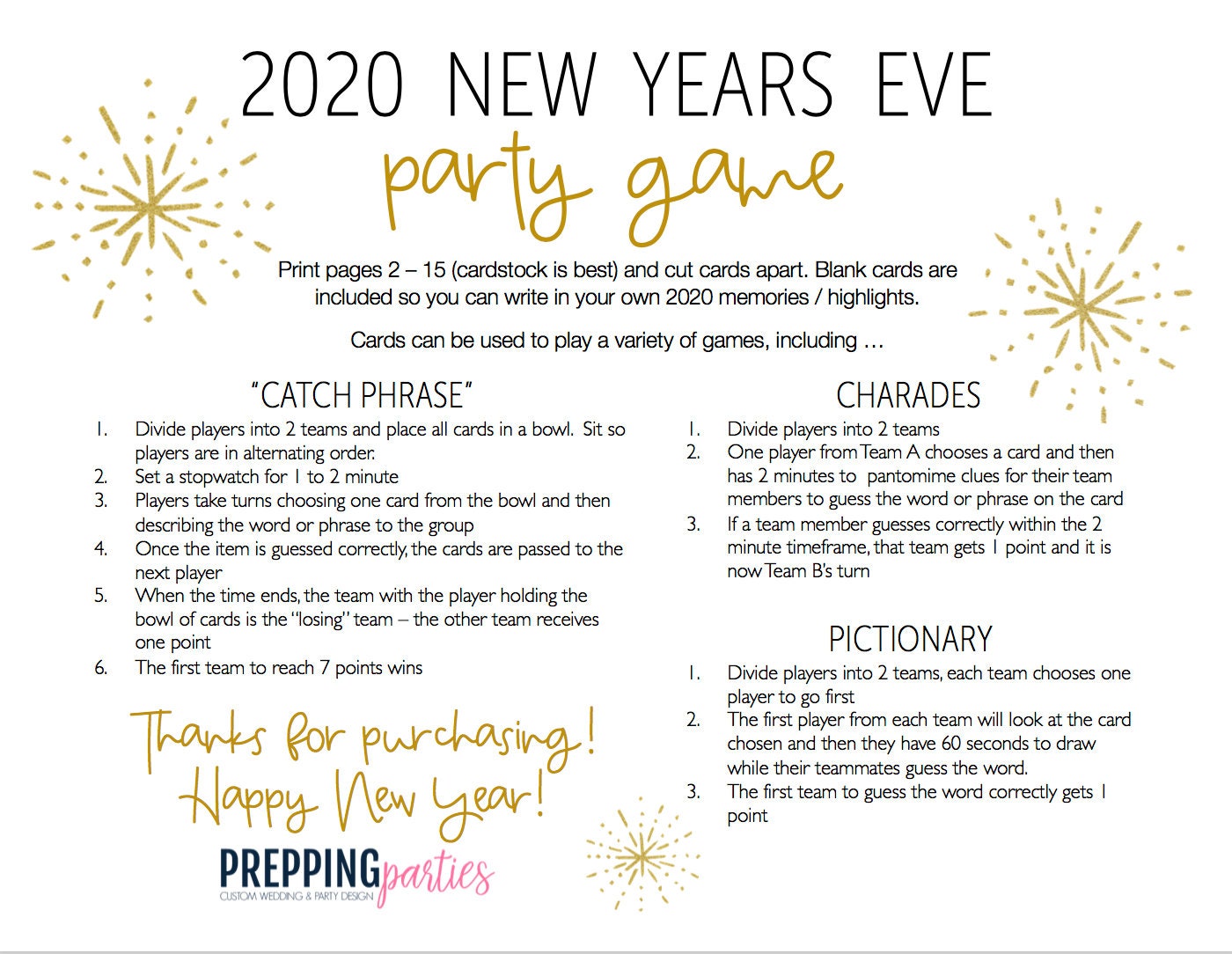 INSTANT DOWNLOAD Printable New Years Game 2021 New Years Eve | Etsy