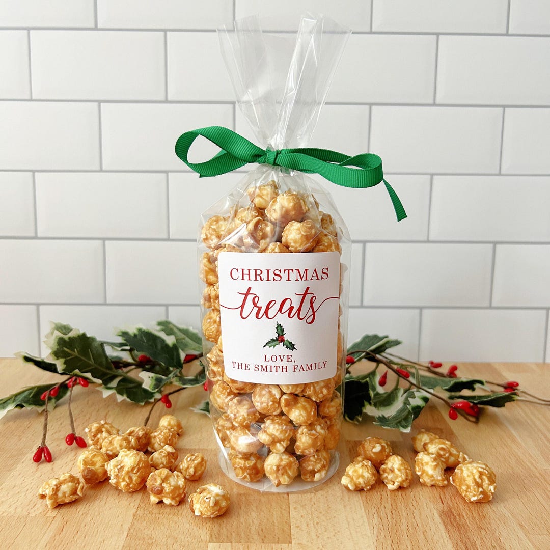 Christmas Gift Popcorn Bags & Ribbon - Personalized Christmas Table ...