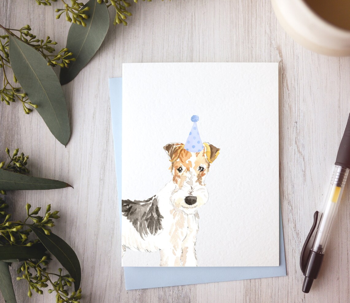 Fox Terrier birthday card Wire Haired Fox Terrier dog card | Etsy