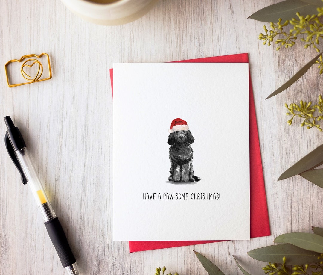 Black Labradoodle Card, Labradoodle Art Dog Card, Black Doodle Dog Card ...
