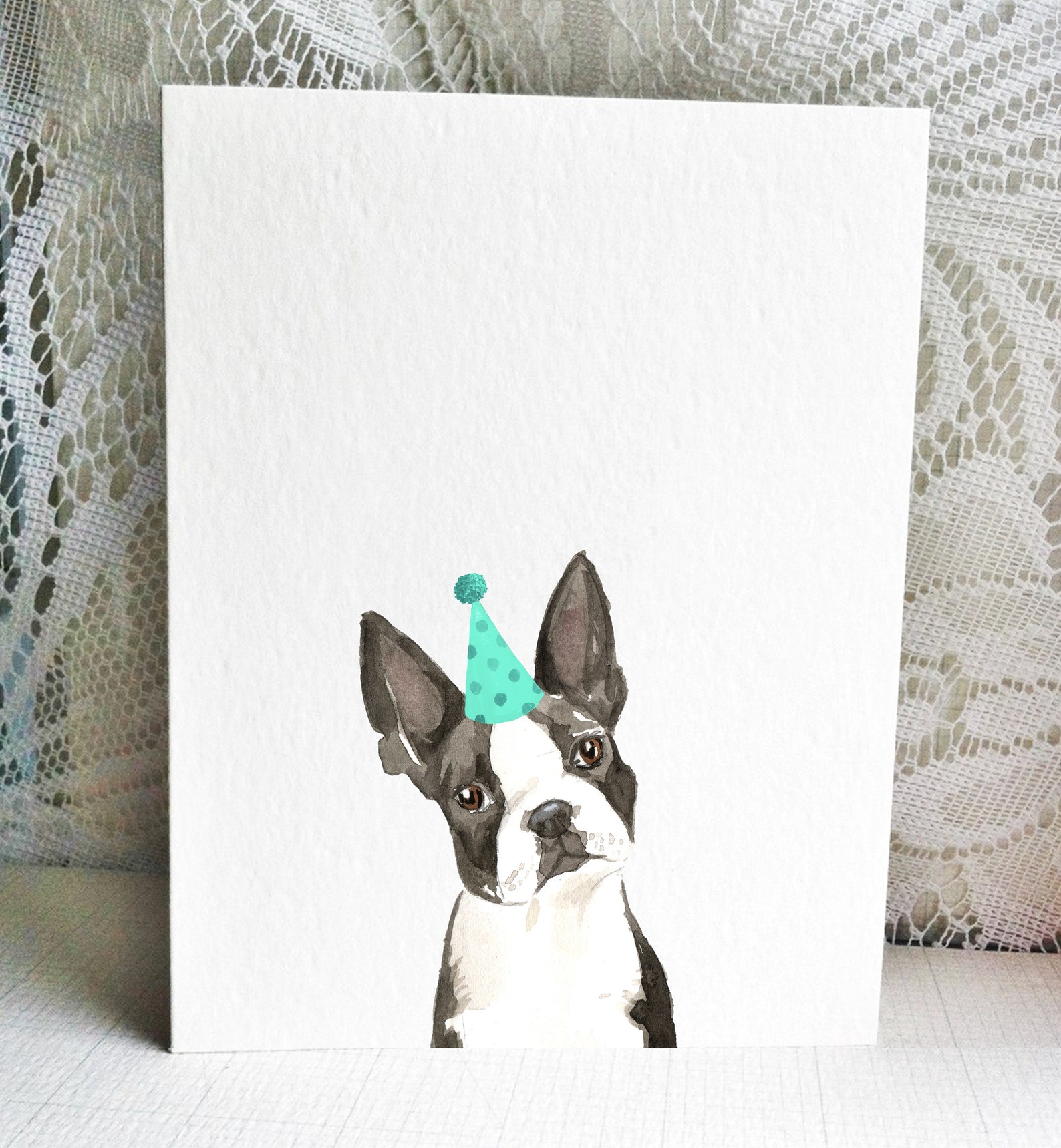 Boston Terrier Birthday Card Handmade Dog Card Watercolor | Etsy