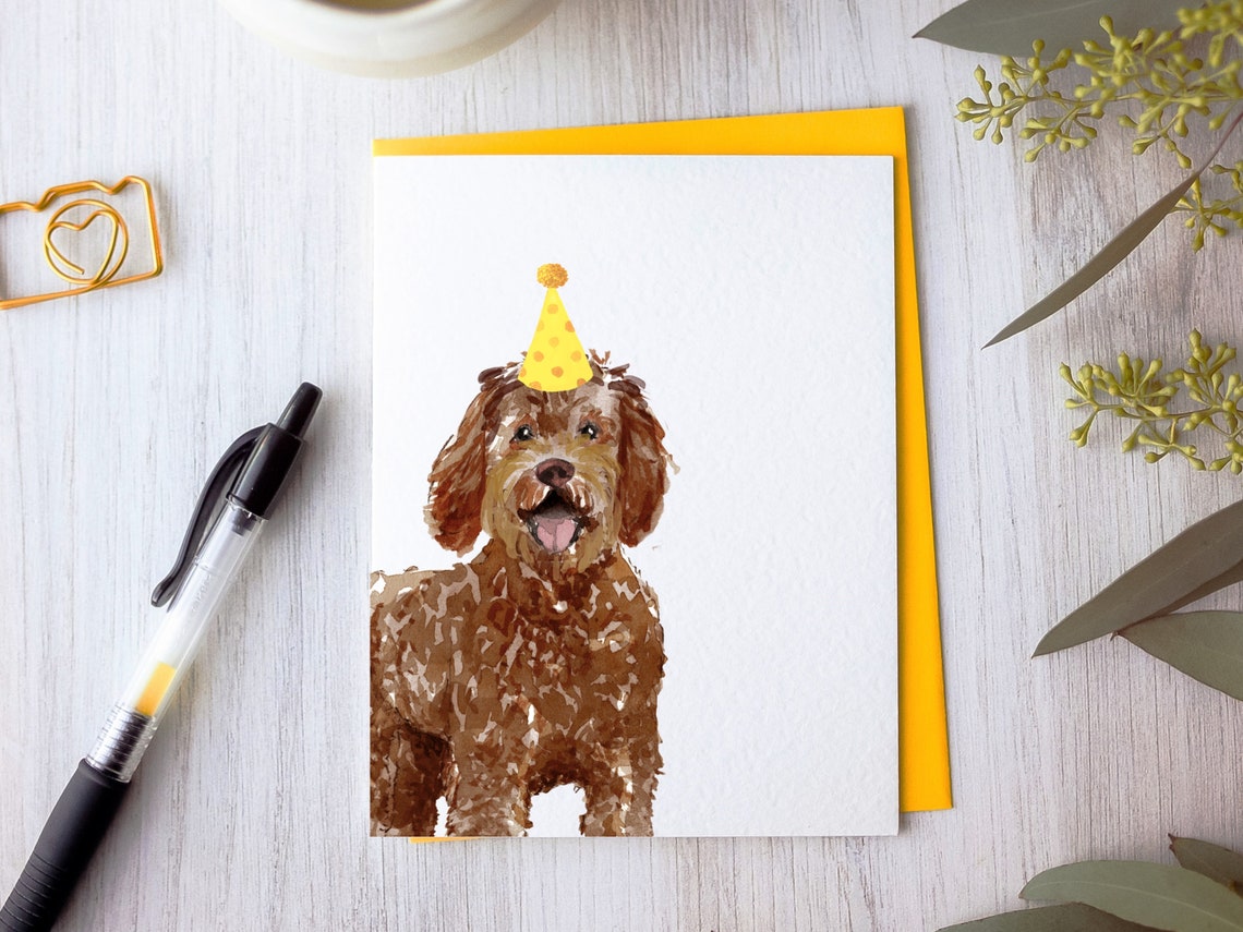 Labradoodle birthday card handmade dog card watercolor | Etsy