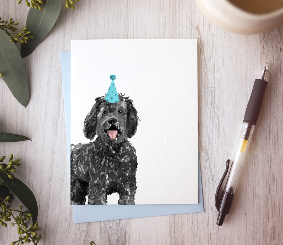 Labradoodle Birthday Card, Handmade Dog Card, Watercolor Black ...
