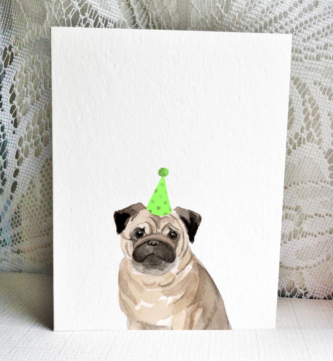 Pug Birthday Card, Dog Greeting Card, Pug Notecard - Etsy