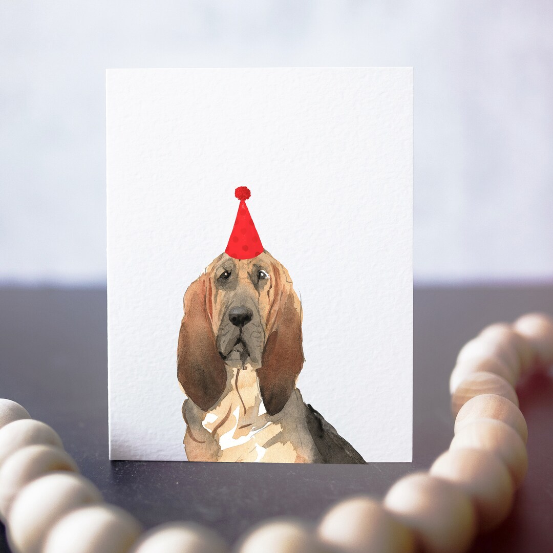 Bloodhound Birthday Card, Handmade Dog Card, Watercolor Blood Hound Art ...