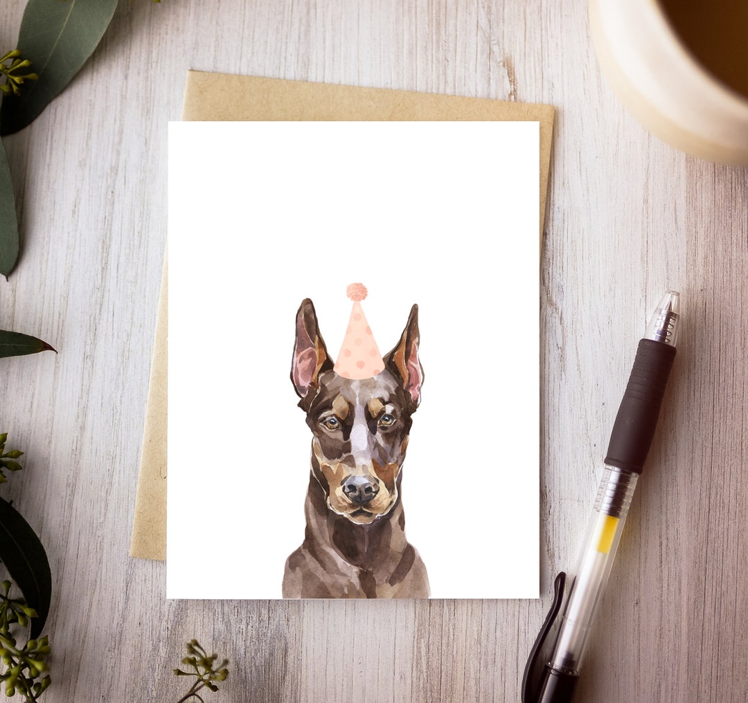 Doberman Pinscher Birthday Card, Dog Party Invitation, Gift for Vet ...