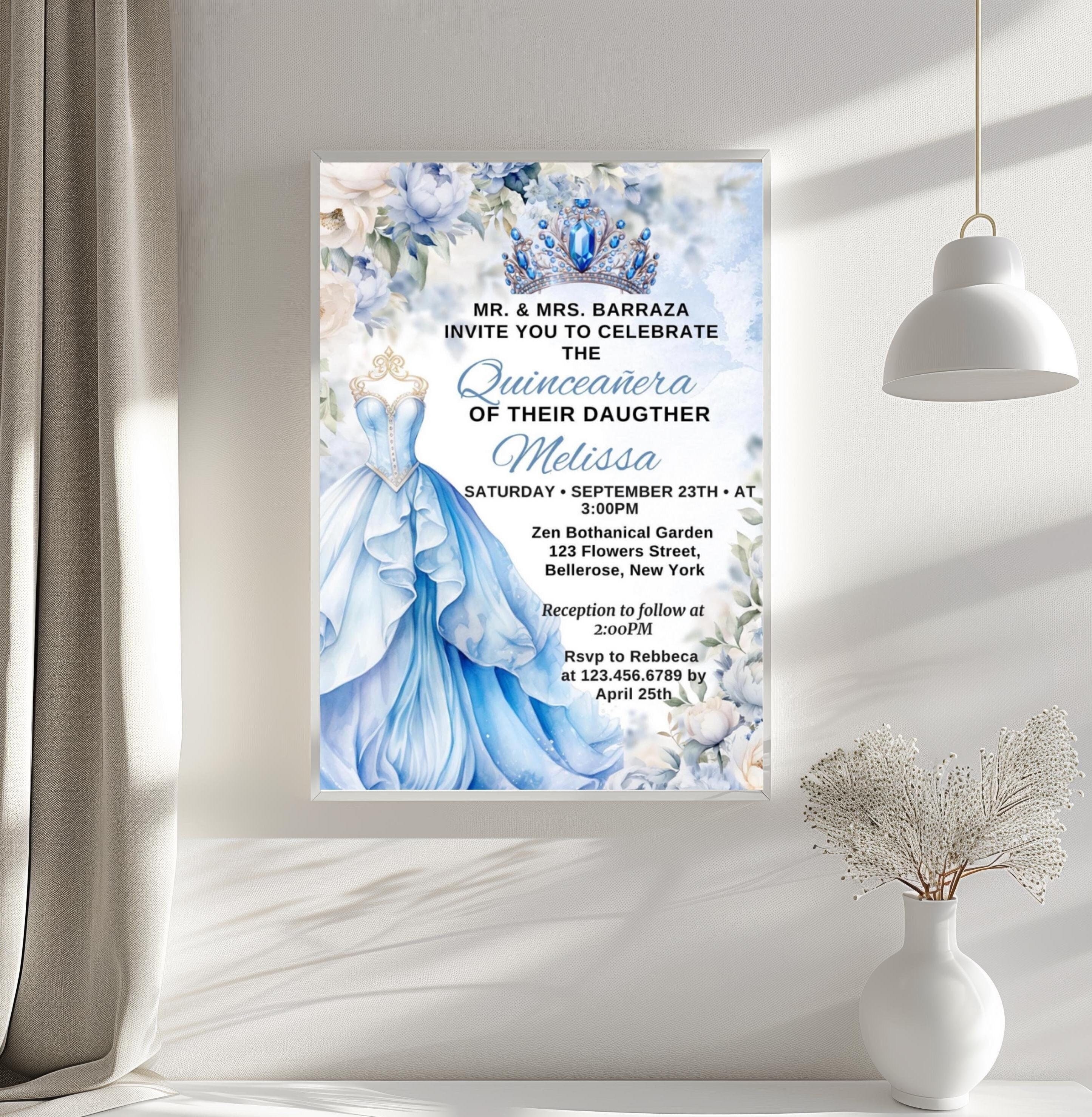 Light Blue Editable Princess Quinceanera Invitations With Canva ...