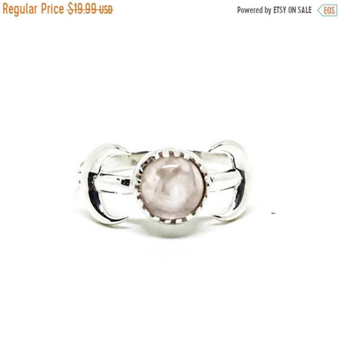 Natural Rose Quartz, Half Moon, Crescent Moon, Ring, Sterling Silver ...