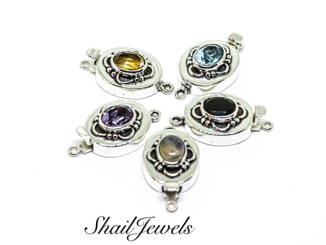 Box Clasps in Solid Sterling Silver 925 With Gemstones. Oval. Clasp ...