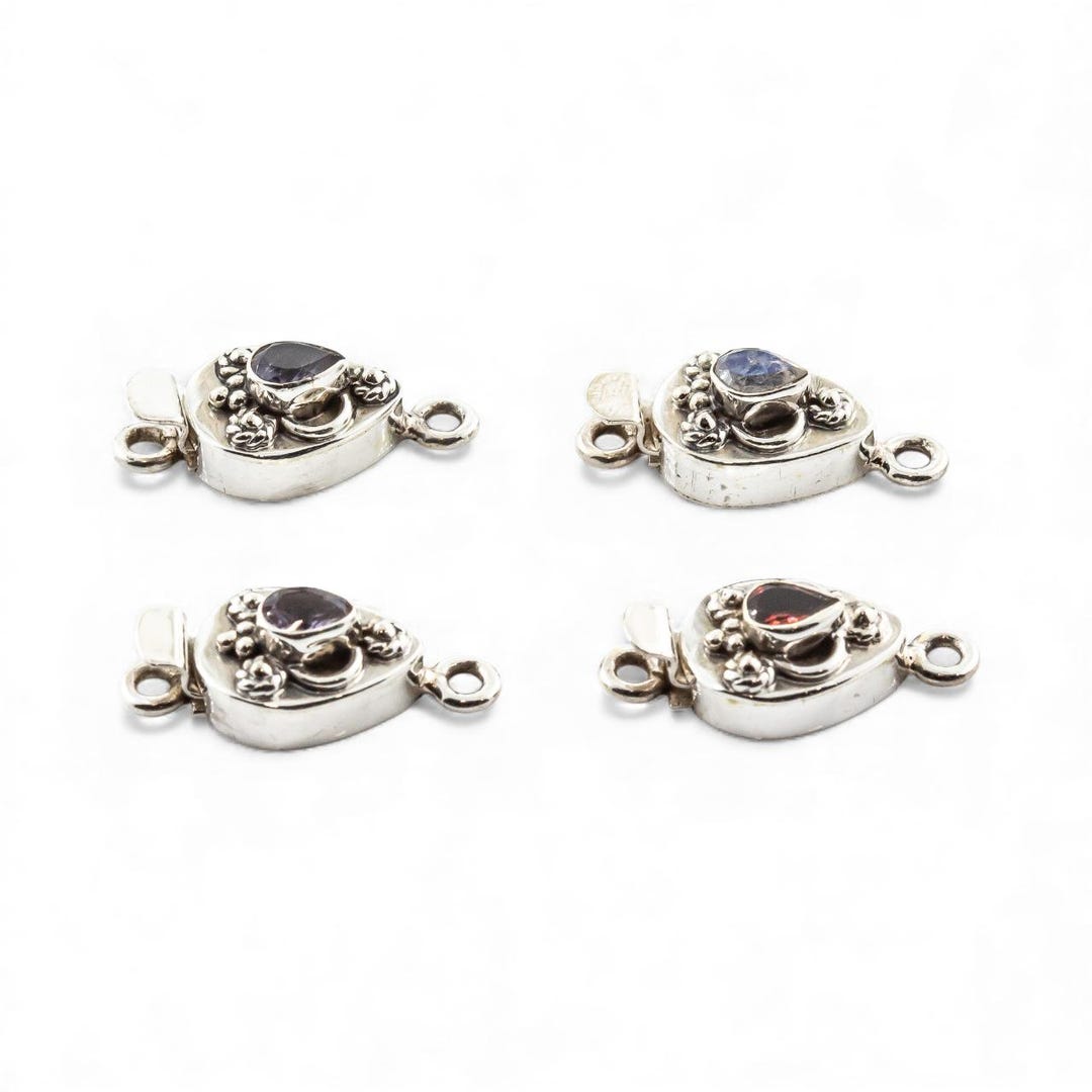 Box Clasps in Solid Sterling Silver 925 With Gemstones. Teardrop. Clasp ...