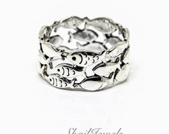 Swimming Against the Current. DAINTY Sterling Silver Ring. School of ...