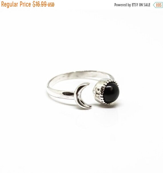 Special Sale Black Obsidian Half Moon Ring Set in Sterling - Etsy